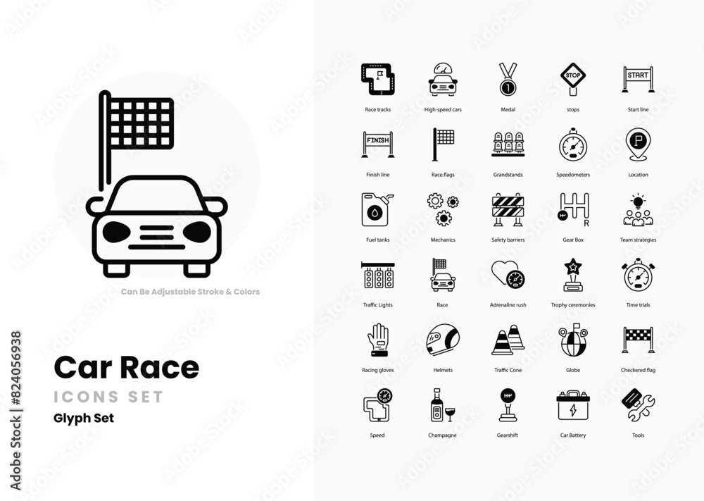 Car racing icons collection. Set contains such Icons as racecar, speed ...