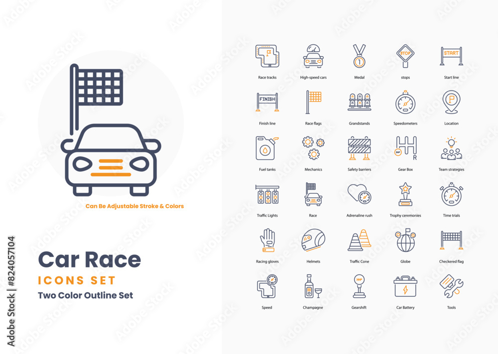 Car racing icons collection. Set contains such Icons as racecar, speed ...