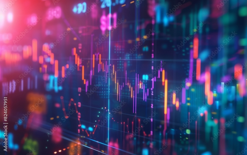 Colorful abstract financial chart with neon overlays. Stock ...