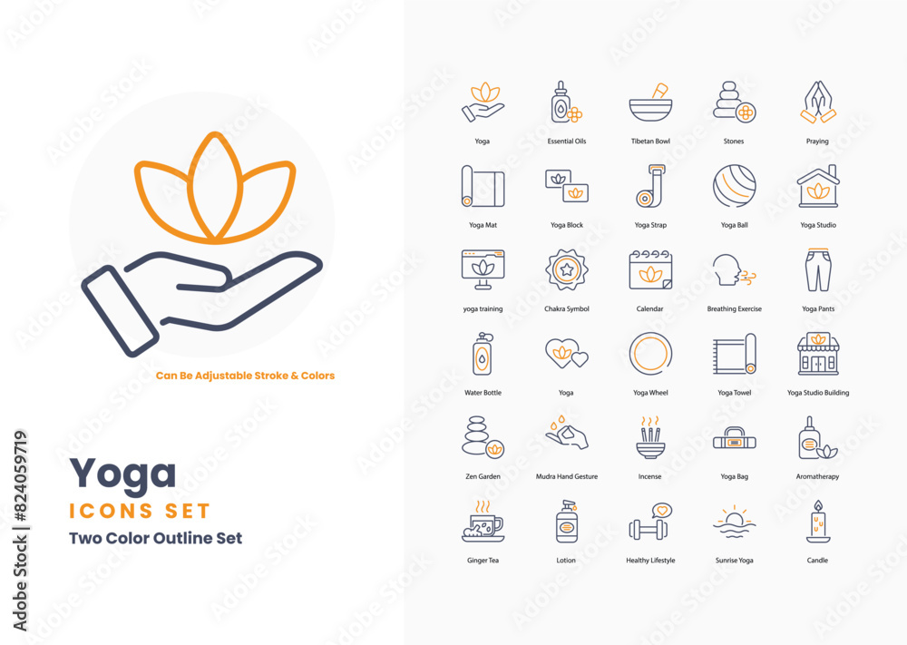 Yoga icons collection. Set contains such Icons as Lotus Pose, Om Symbol ...