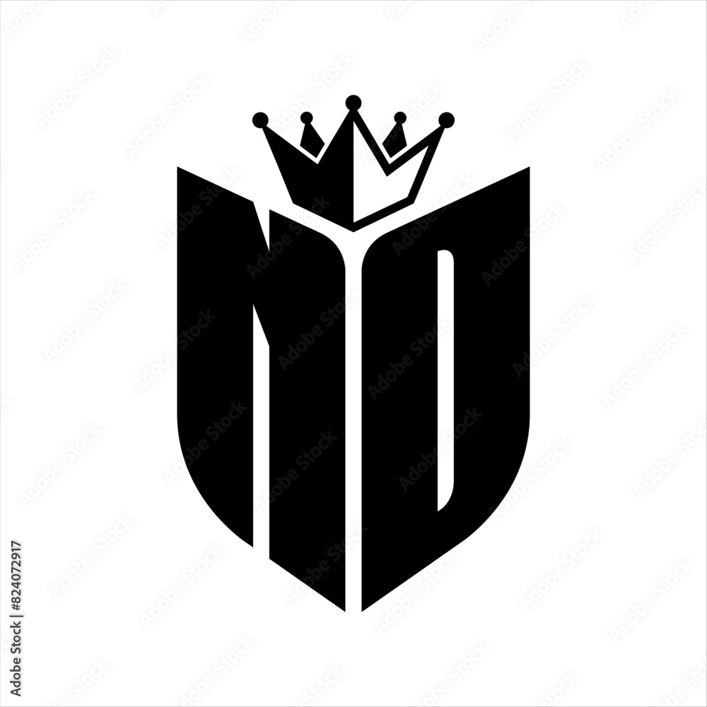 ND Letter monogram with shield shape with crown black and white color ...