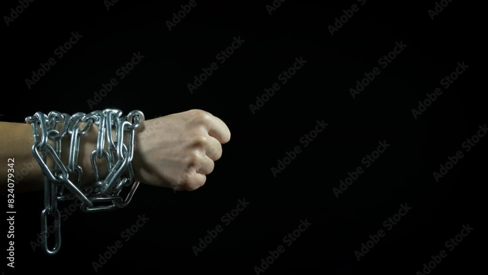 Chained hand with thumb up. A view of chained hands show the thumb up ...