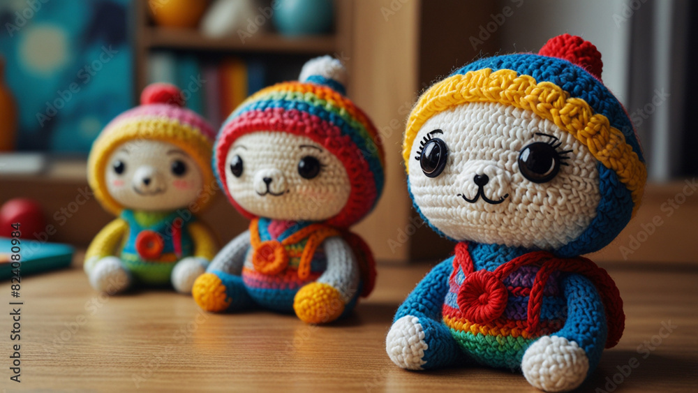 Charming illustrations depicting a school classroom filled with crochet ...