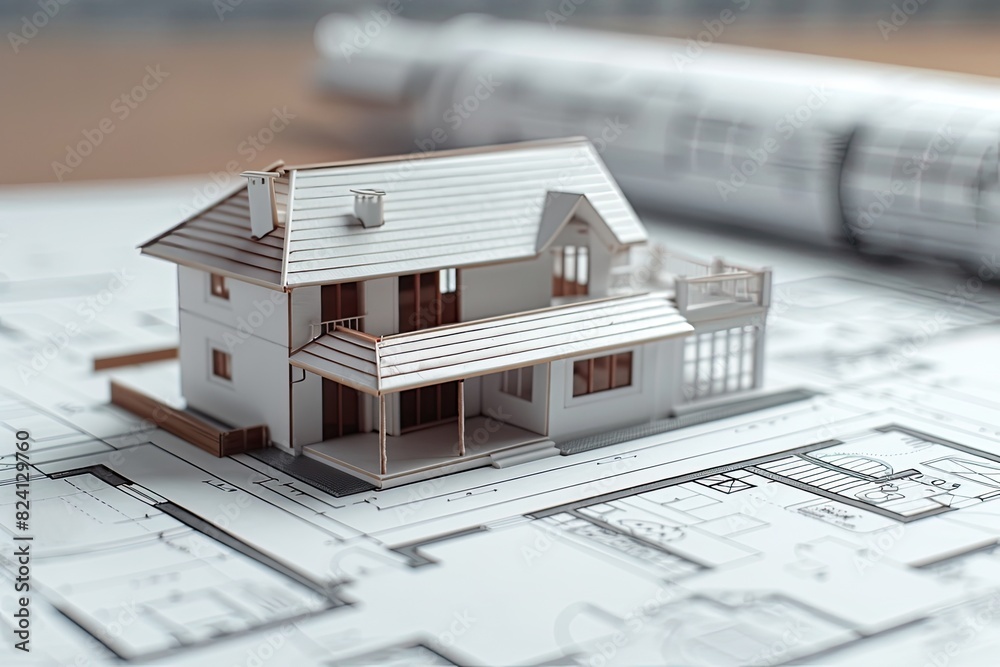 A white house is shown on top of a drawing of a house. The house is ...