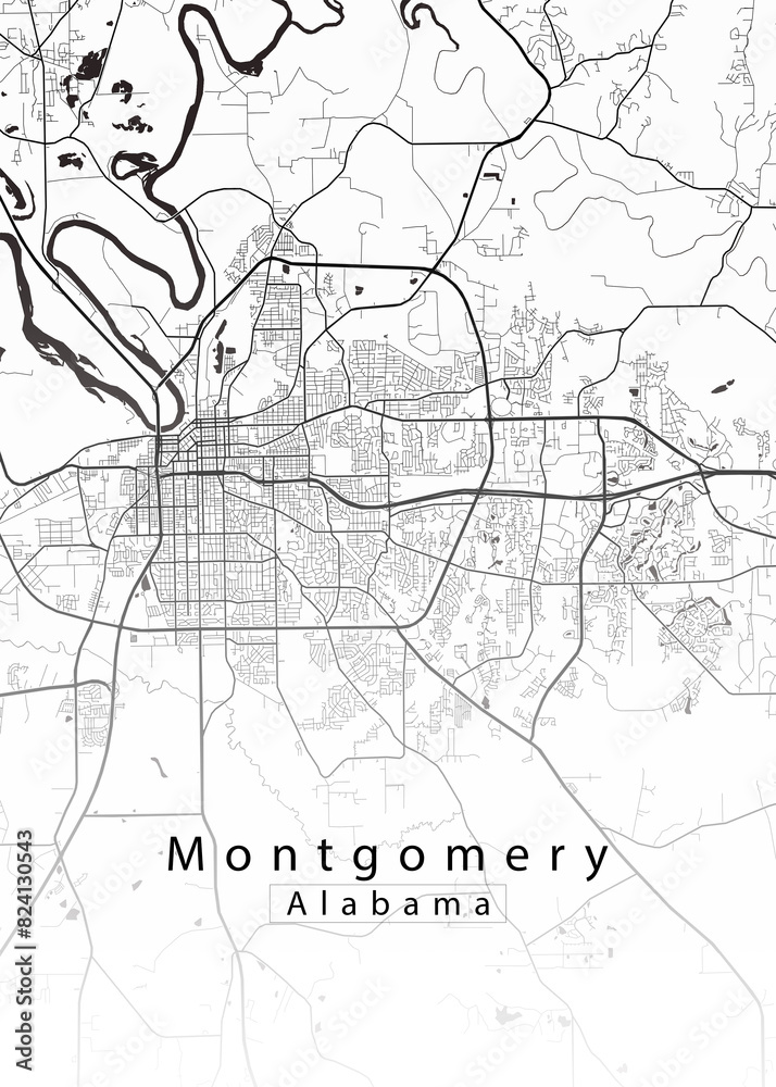 Minimalist white map of Montgomery, Alabama – A modern map print ...