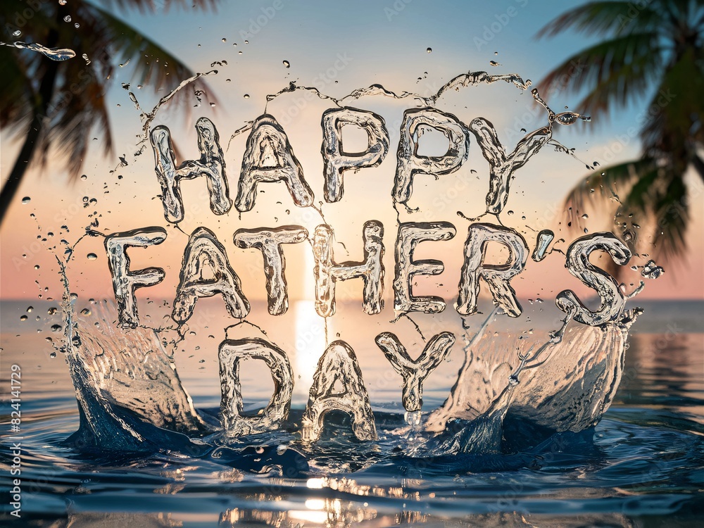 Happy Father's Day Water Splash Effect at Tropical Beach Sunset Stock ...