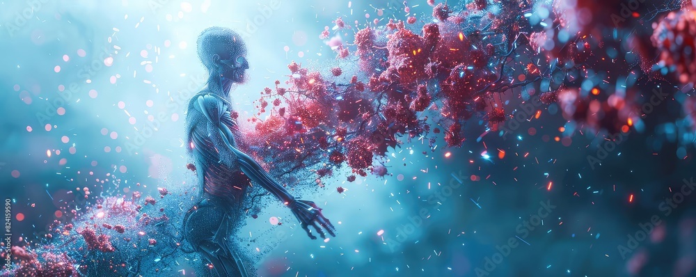 A detailed 3D render of contagion spreading through a human body ...