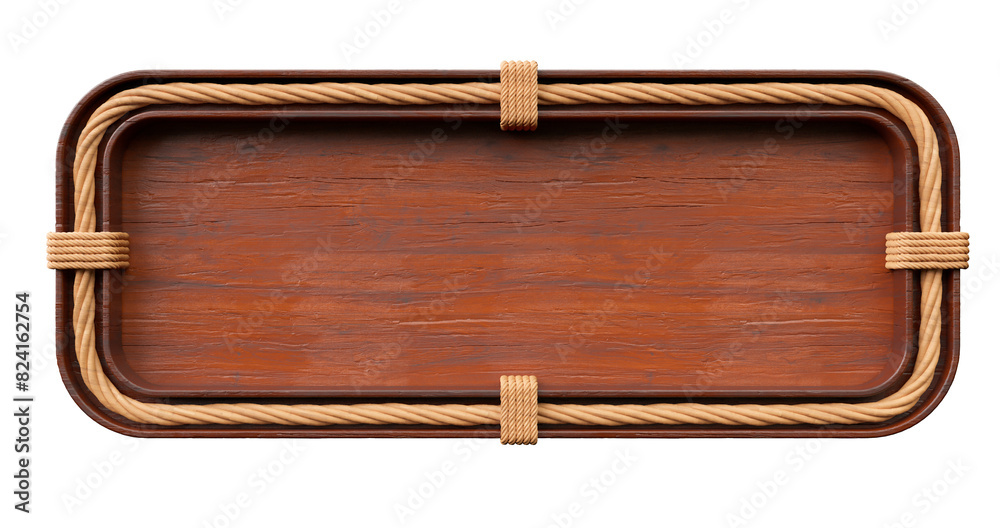 Wooden frame with rectangular rope in realistic 3d render with ...