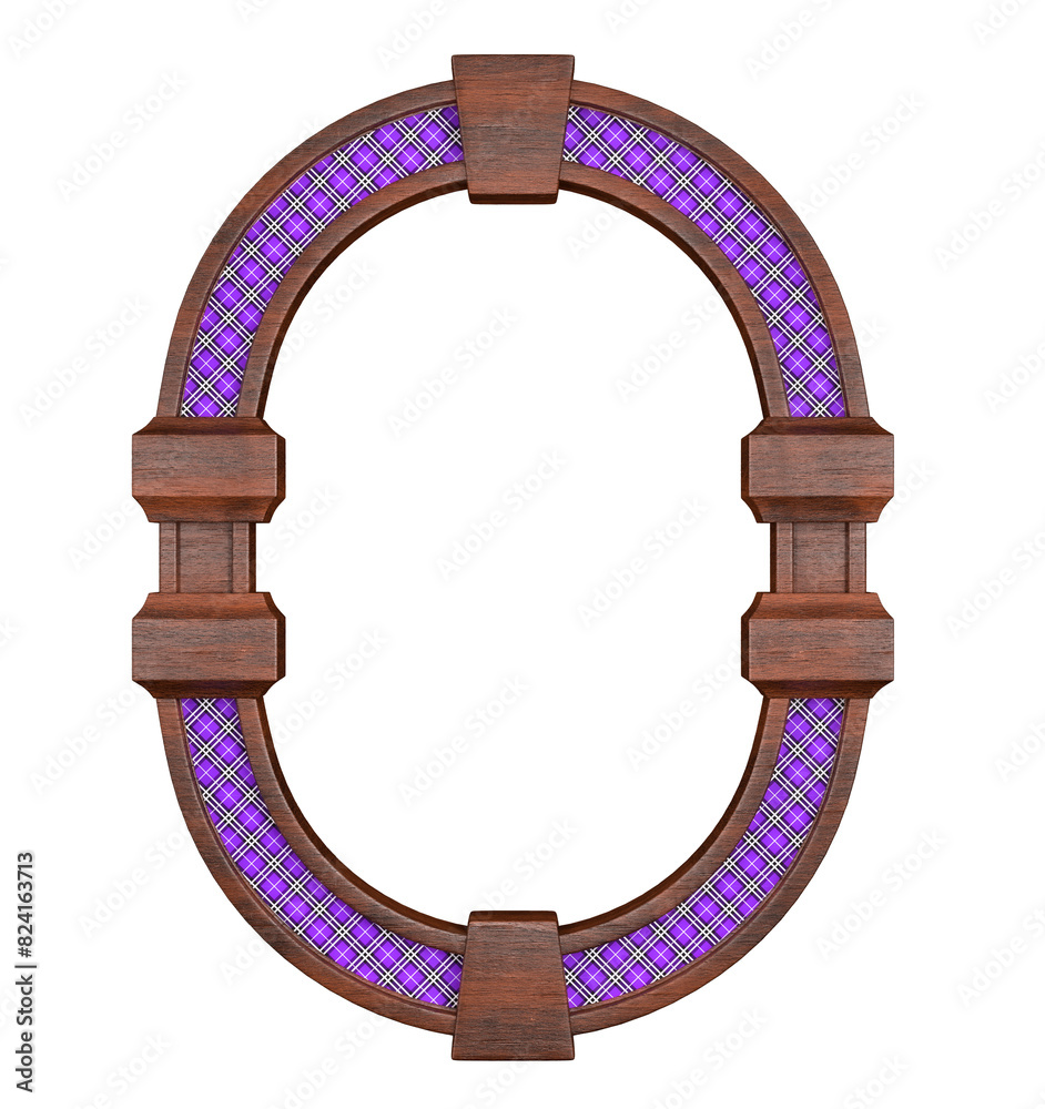 Oval Wooden Window with Purple and White Checkered Pattern in 3d ...