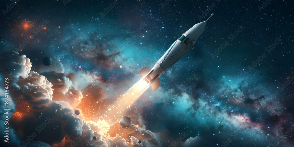 Abstract rocket in starry sky with points lines shapes resembling ...