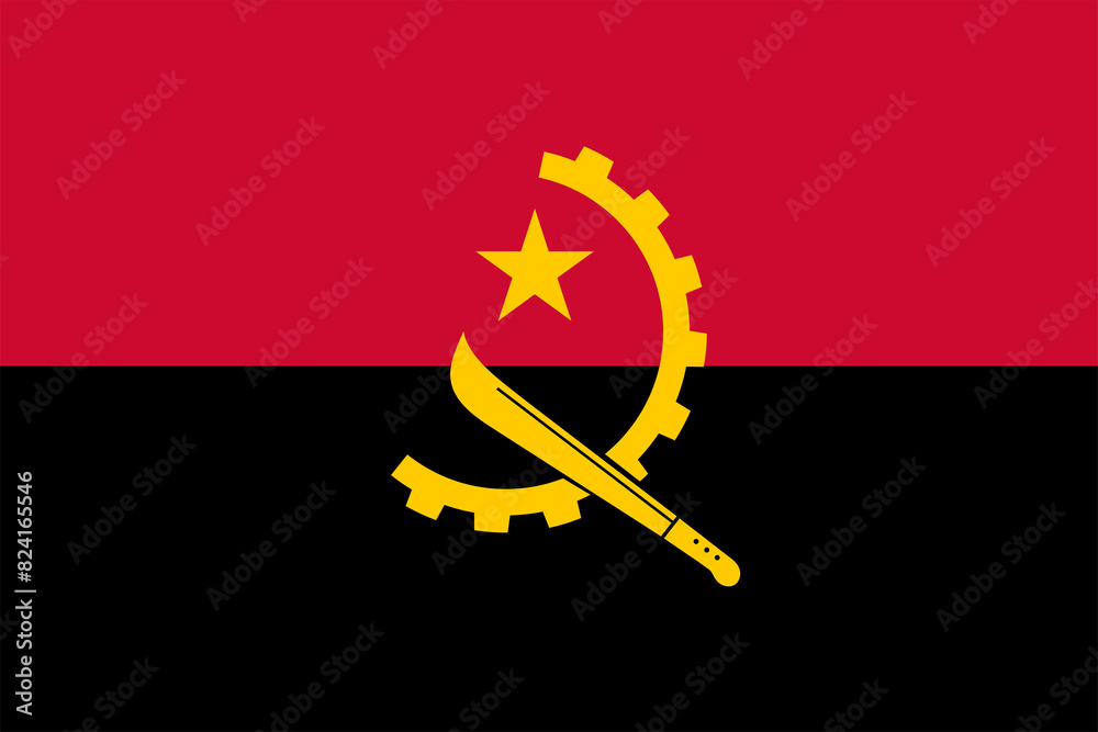 Flag of Angola. Angolan red and black flag with machete. State symbol ...