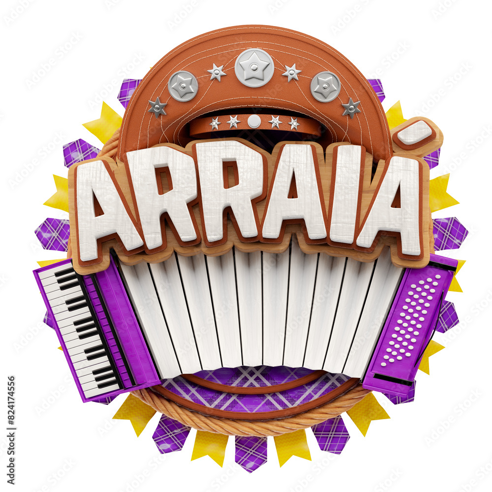 Label Arraiá for June Festivals in Brazilian Portuguese in 3d render ...