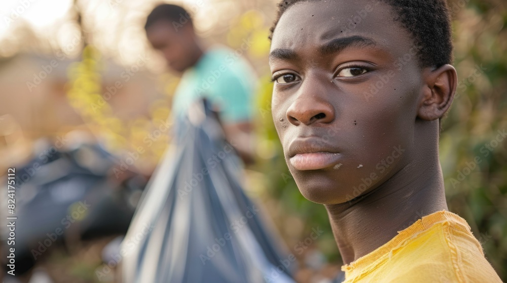 The close up picture of the african man working as garbage collector to ...