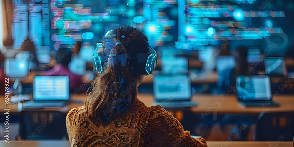 Online education technology banner with digital courses and elearning ...