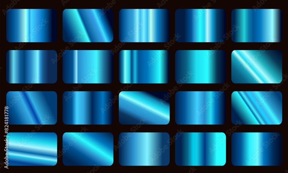 blue gradients metallic gradients set, Vector set of blue metallic ...