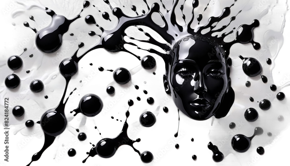 art wall liquid appears white human puddle face abstractblack head ...