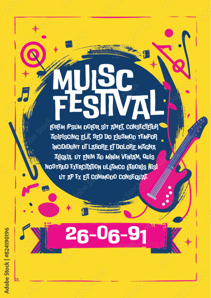 Music festival poster design. Guitar music concert. live rock music ...