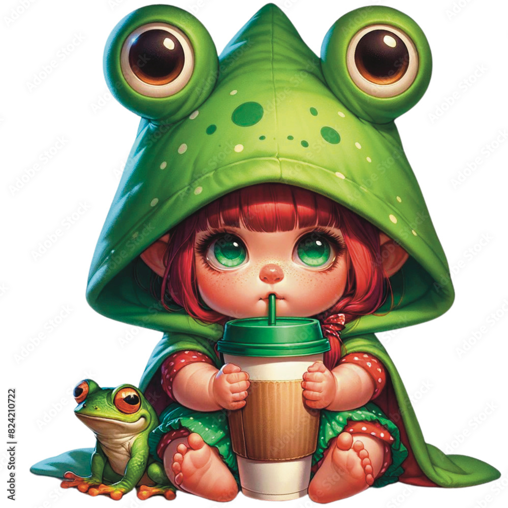 cute little girl frog cartoon isolated on white background, wet land ...