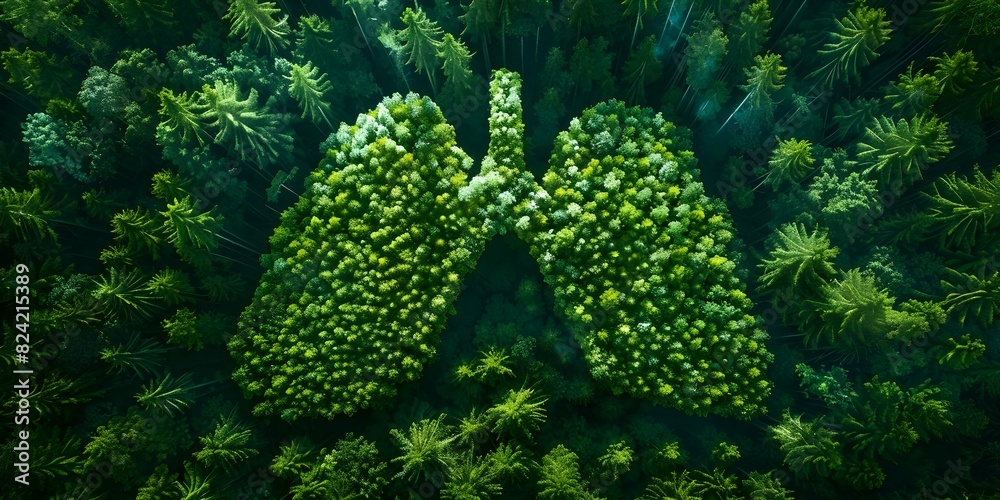 Lung-shaped forest visually symbolizes the impact of deforestation and ...