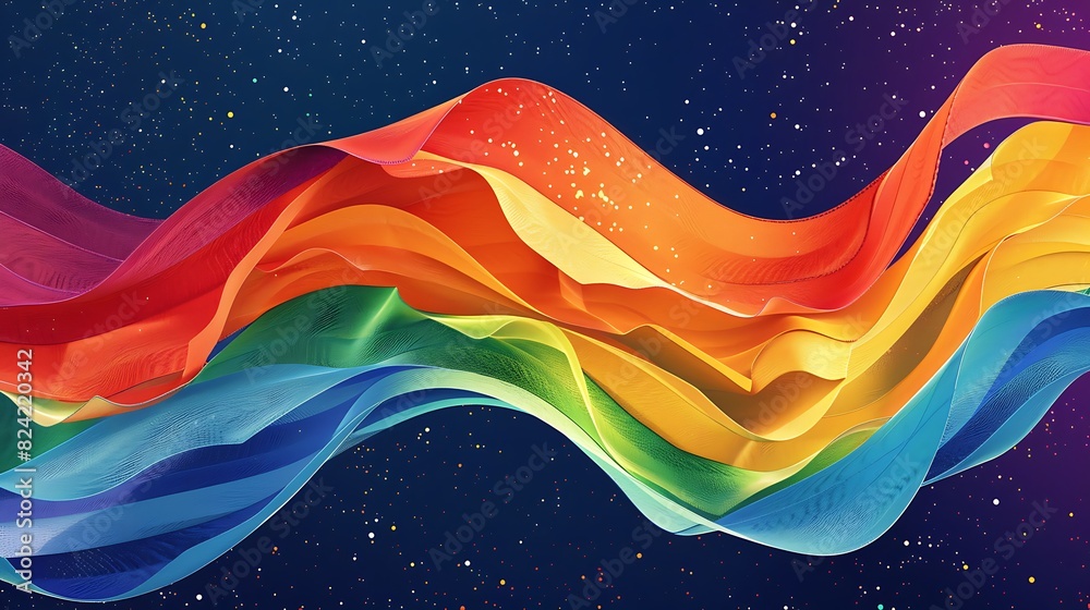 A powerful depiction of the pride flag waving in the wind, its rainbow ...