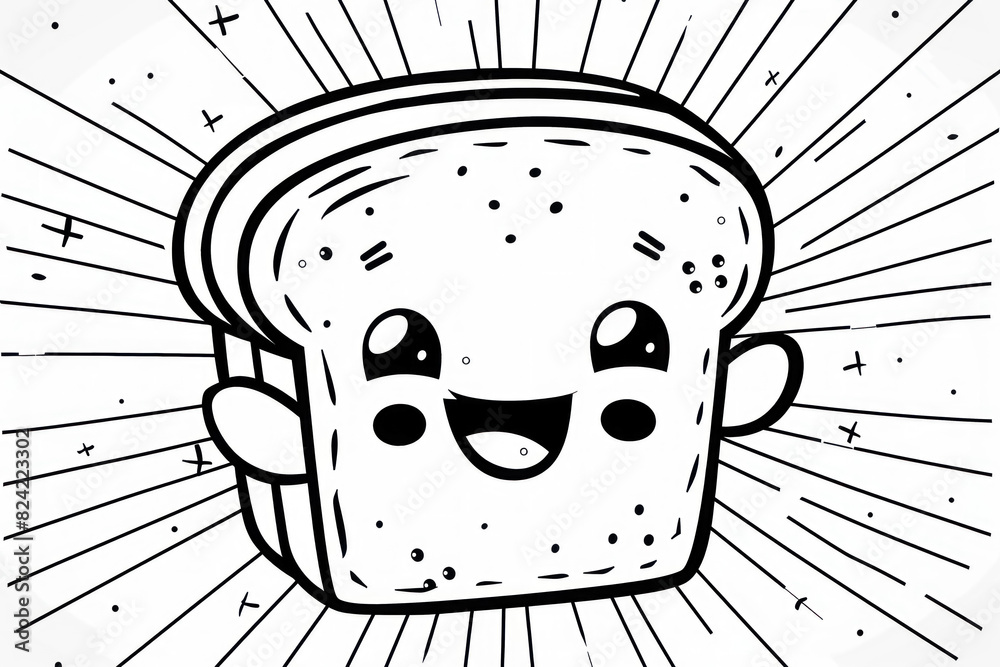 cute happy bread with chibi style vector illustration in black and ...