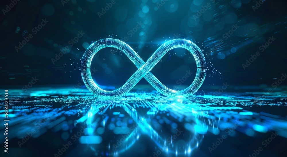 A double infinity symbol made of neon lights glowing in the dark ...
