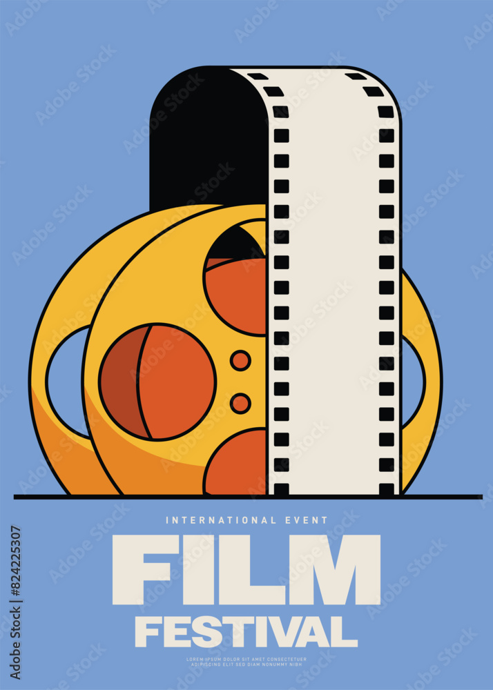 Movie festival poster template design with vintage film reel and ...