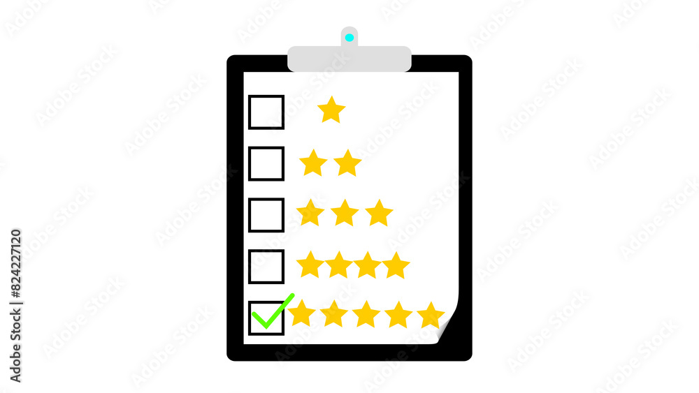 Clipboard with a checklist of star ratings, with one checkbox marked ...