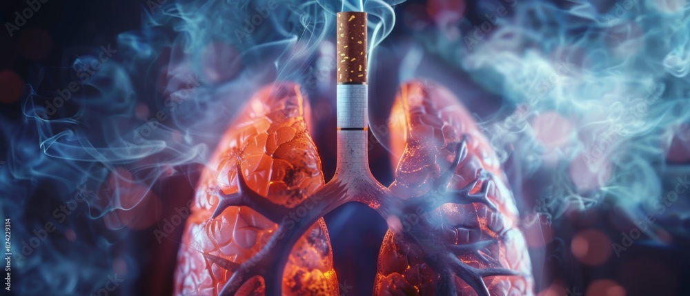 Dangers of smoking, Clogged lungs and addiction concept . Damaged lung ...