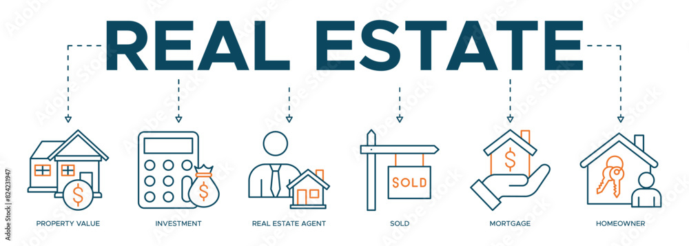 Real estate Banner illustration pictogram with the icon and symbol of ...