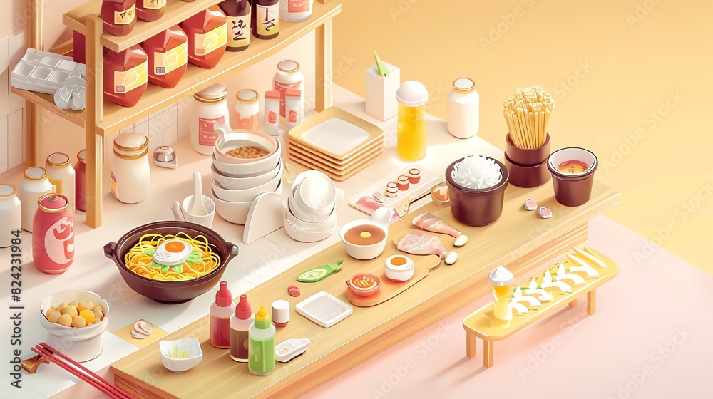 Isometric Ramen Bar Design A 3D Illustration Stock Illustration | Adobe ...