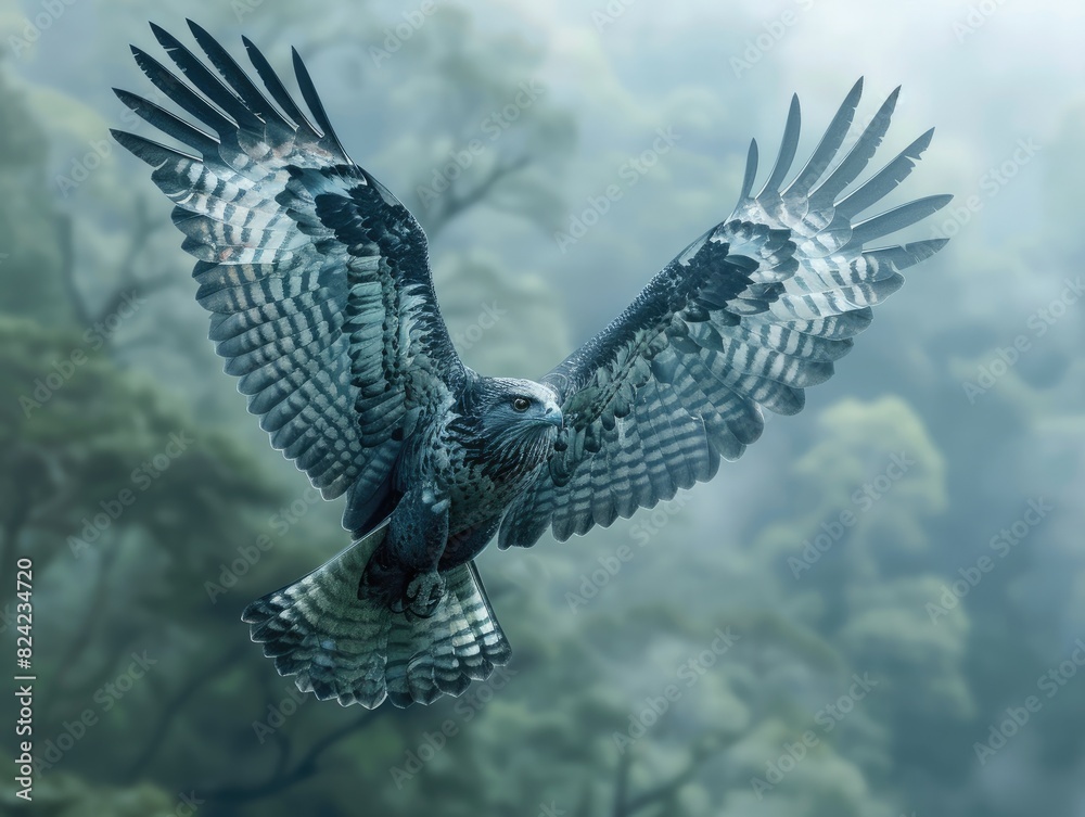 Foto de The majestic flight of a harpy eagle soaring high above the ...