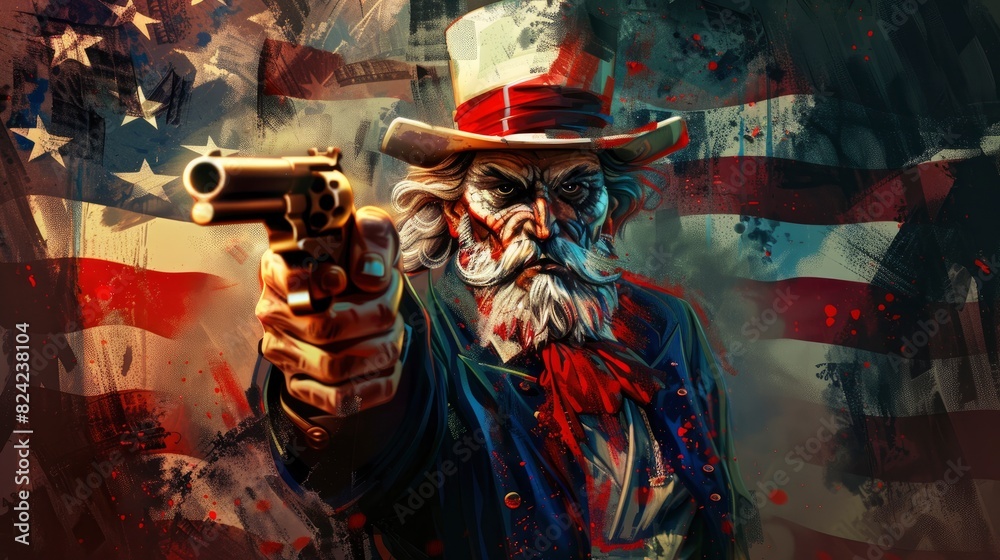 Uncle Sam, American Revolution, cyber art lighting, tribal tattoo ...