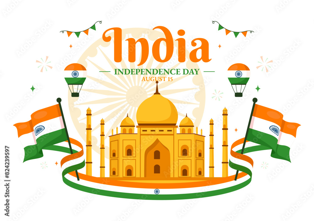 Happy Independence Day India Vector Illustration on 15th August with ...