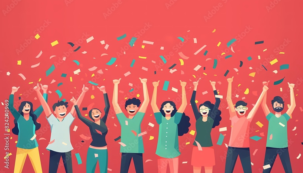Imagine a flat design of a team celebrating a milestone achievement ...