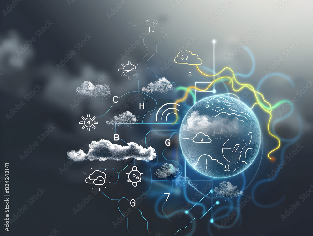 Climate crisis theme, include Uk weather symbols and weather chart in ...