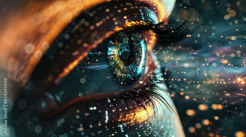 Digital eye with digital data flowing in the iris, representing ...