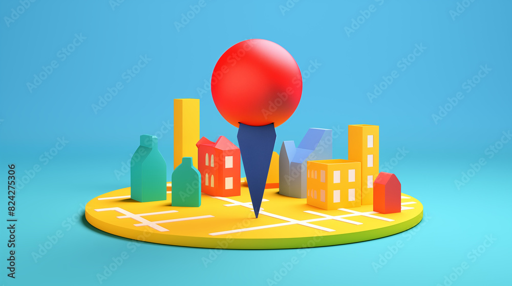 Rendered map with colorful location pins. The map is abstract with ...