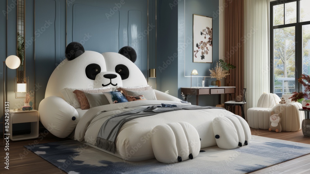 Panda themed bedroom emphasizes comfort and fun. Light pastel yellow ...