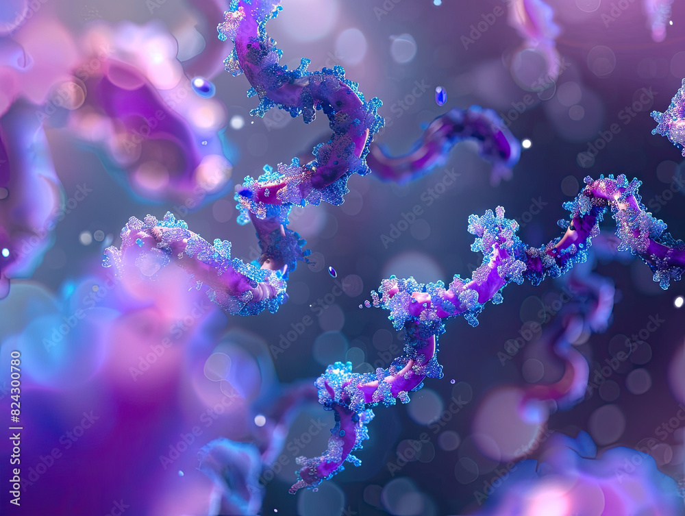High-resolution photograph of spiral bacteria in vivid purple and blue ...