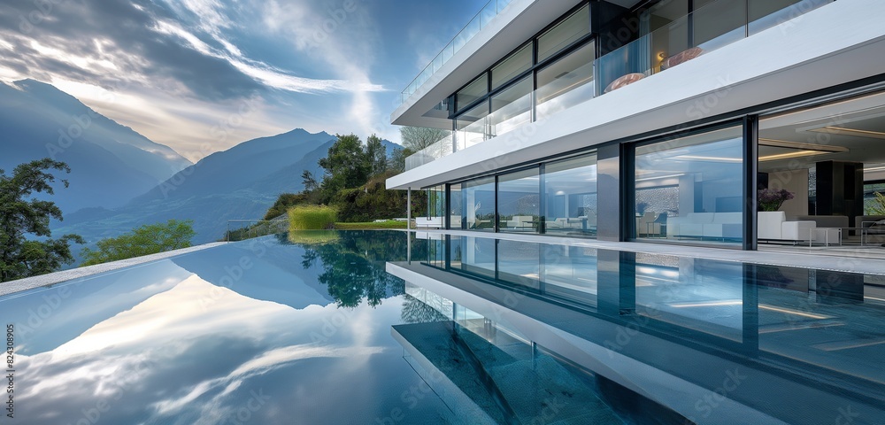 An ultra-modern luxury villa with clean lines, expansive glass walls ...