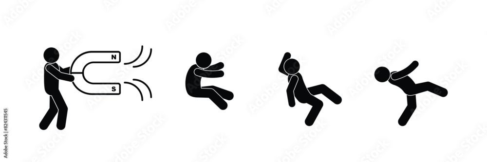 stickman magnetizes people, stick figure man icon, human silhouettes ...