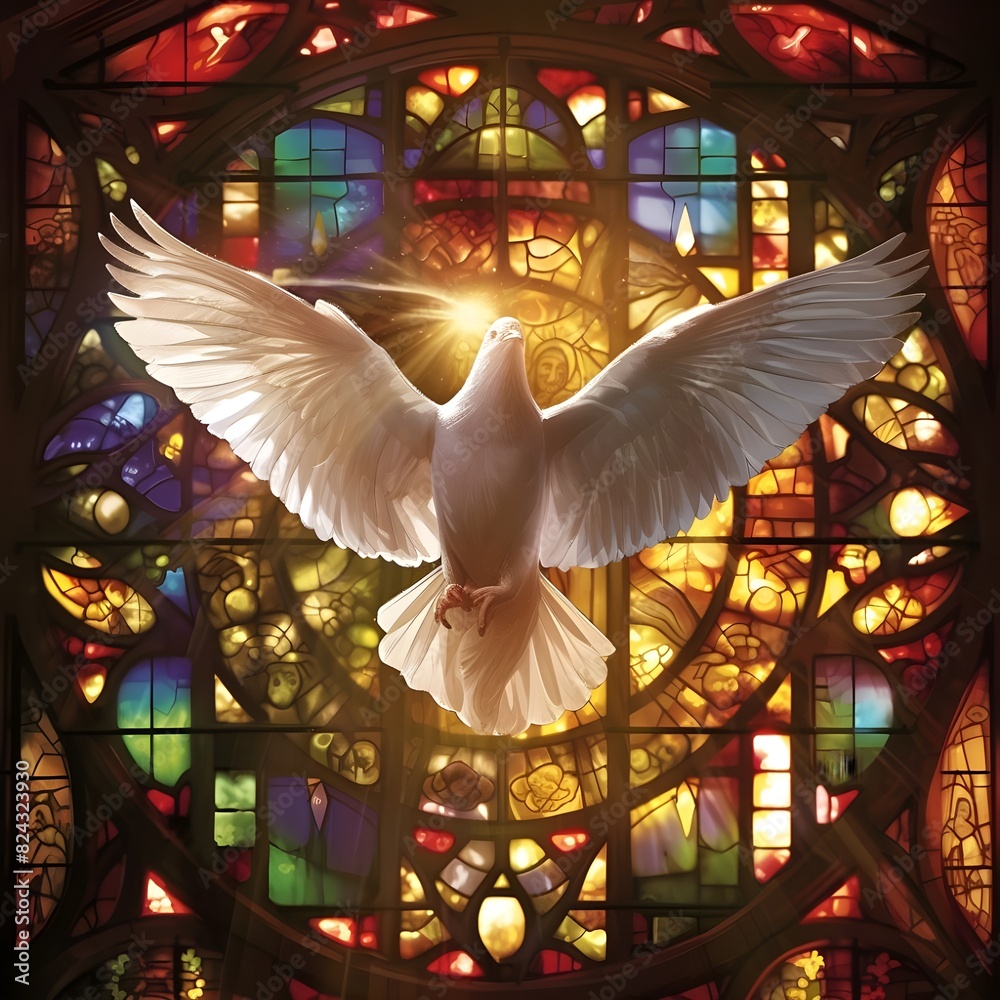 White dove flying. Christian holy spirit bird, catholic church's cross ...