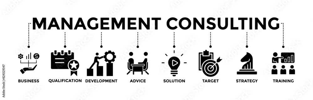 Management consulting icons set. Vector graphic glyph style with icon ...