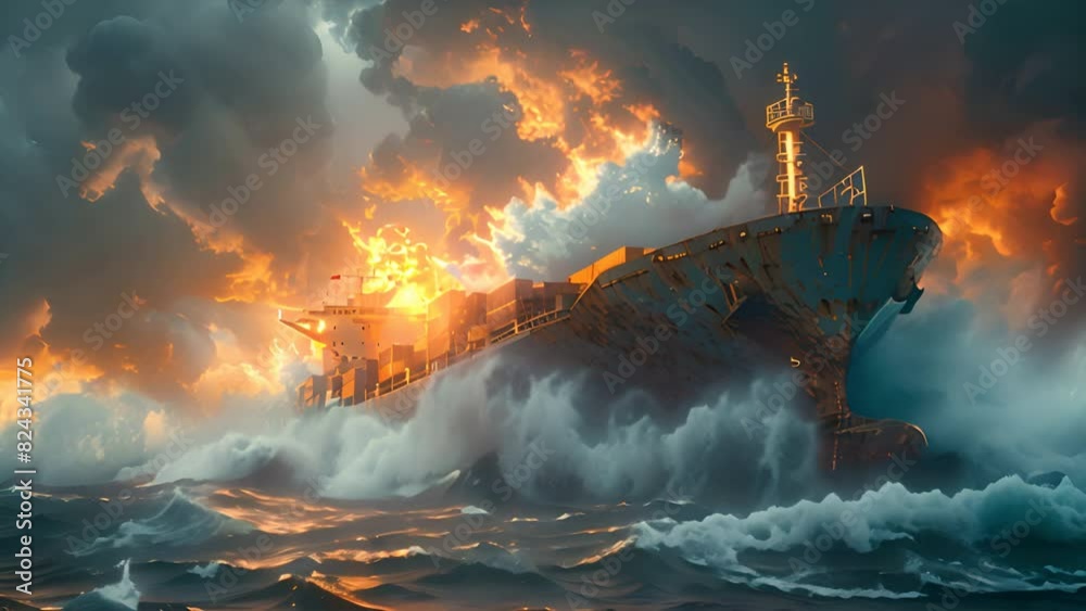 container ship in the ocean accident with a ship with containers ...