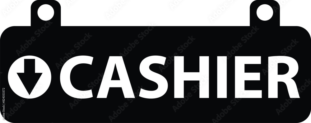 Cashier sign. A cashier sign with arrow icon. Symbolizing retail ...