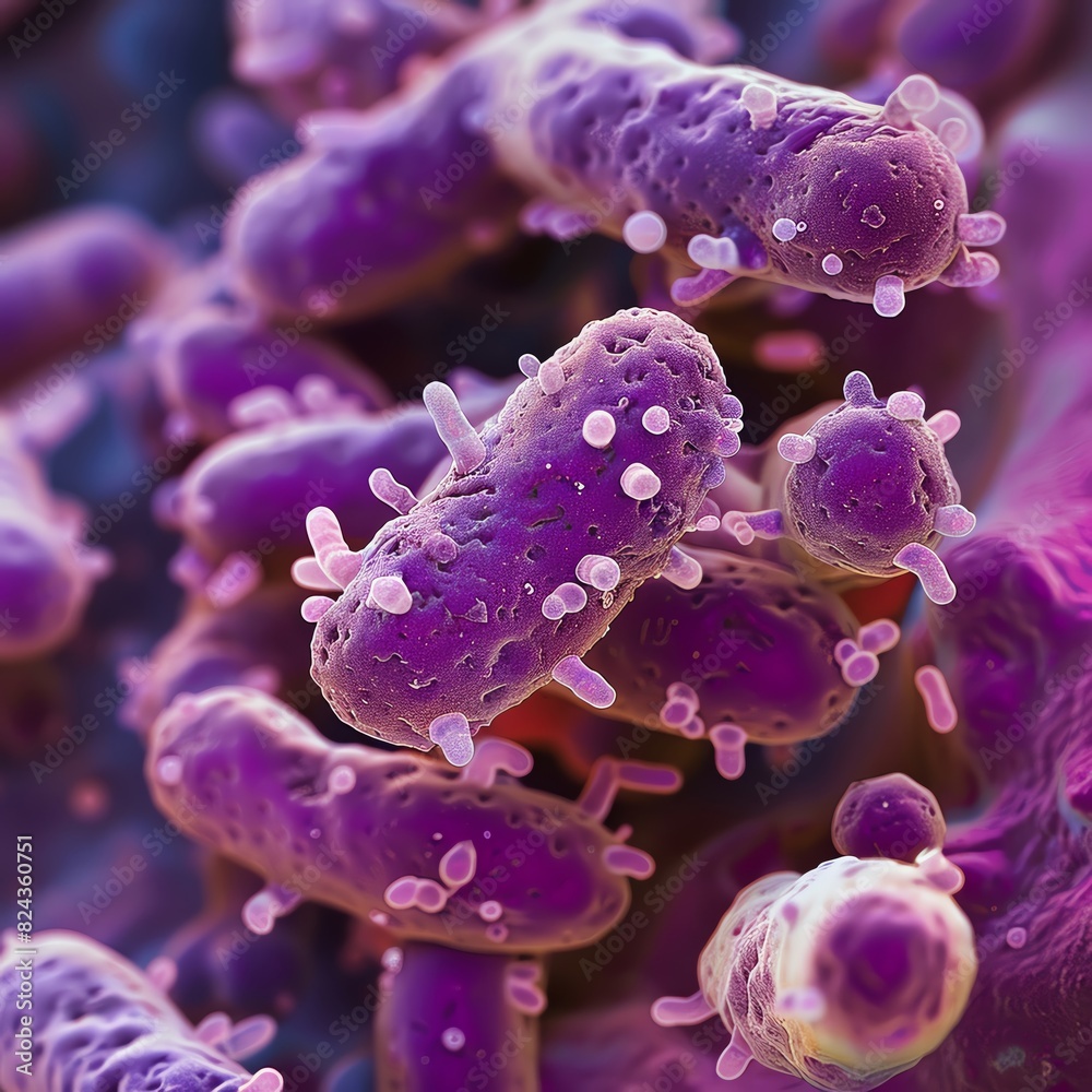 Bordetella pertussis bacteria under microscope, extreme high detail, respiratory tissue ...