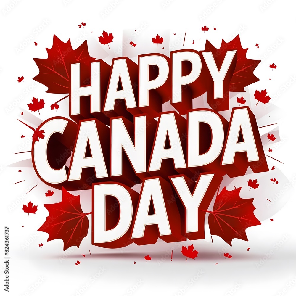 Happy Canada Day 3D text effect with maple leaf isolated on white ...