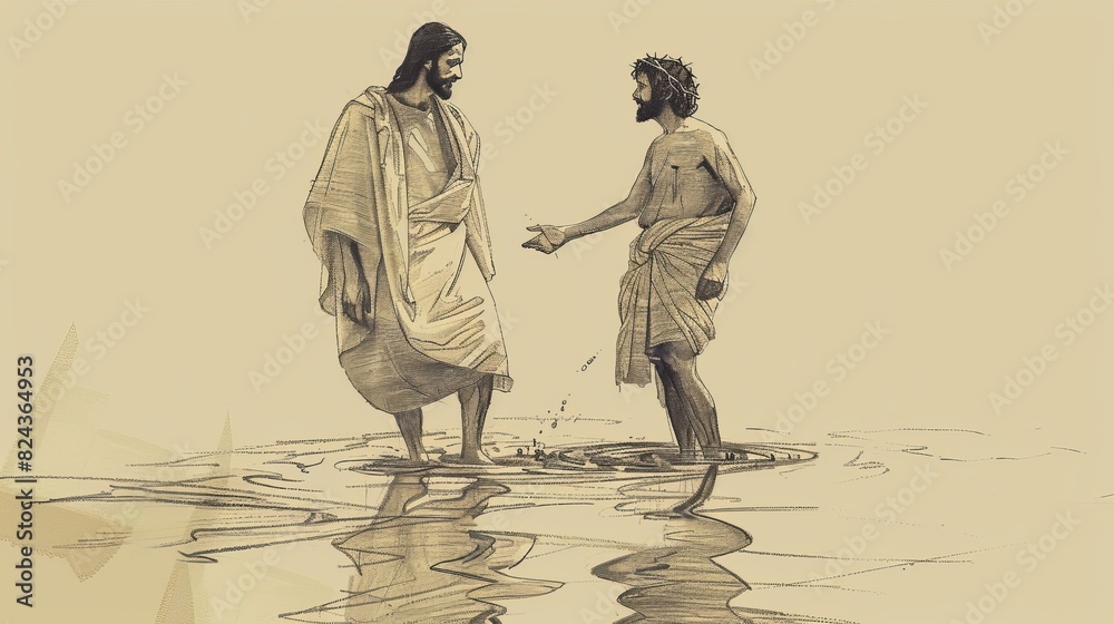 Biblical Illustration of Jesus Calling Peter to Walk on Water, Ideal ...