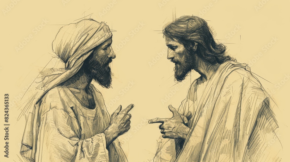 Biblical Illustration of Jesus' Conversation with Nicodemus, Ideal for ...